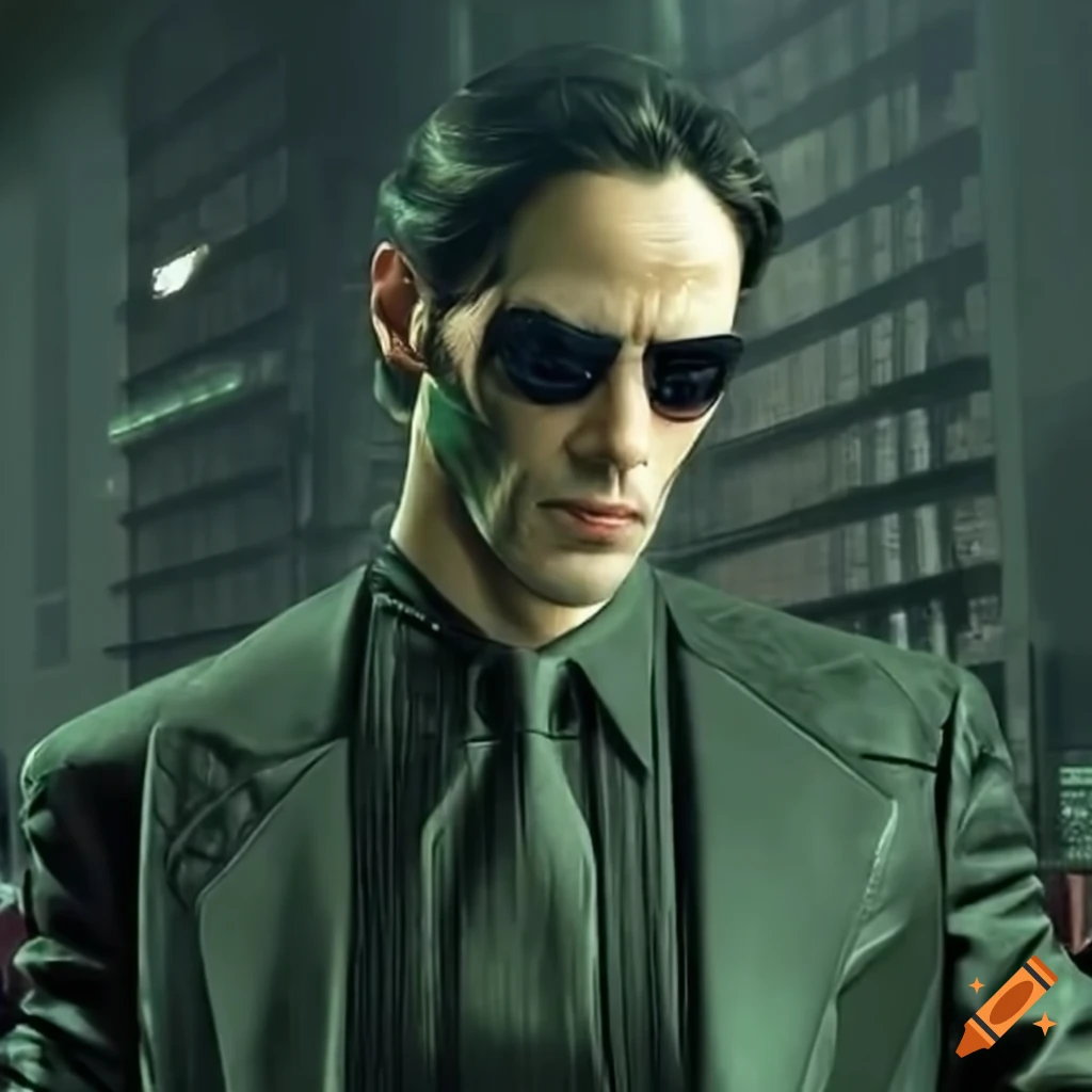 Man resembling neo from the matrix walking with guns in hand on Craiyon