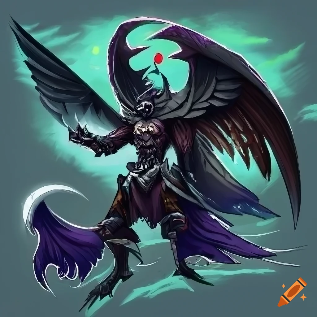 Fantastical eldritch badger raven demon with raven wings, antlers, beak ...