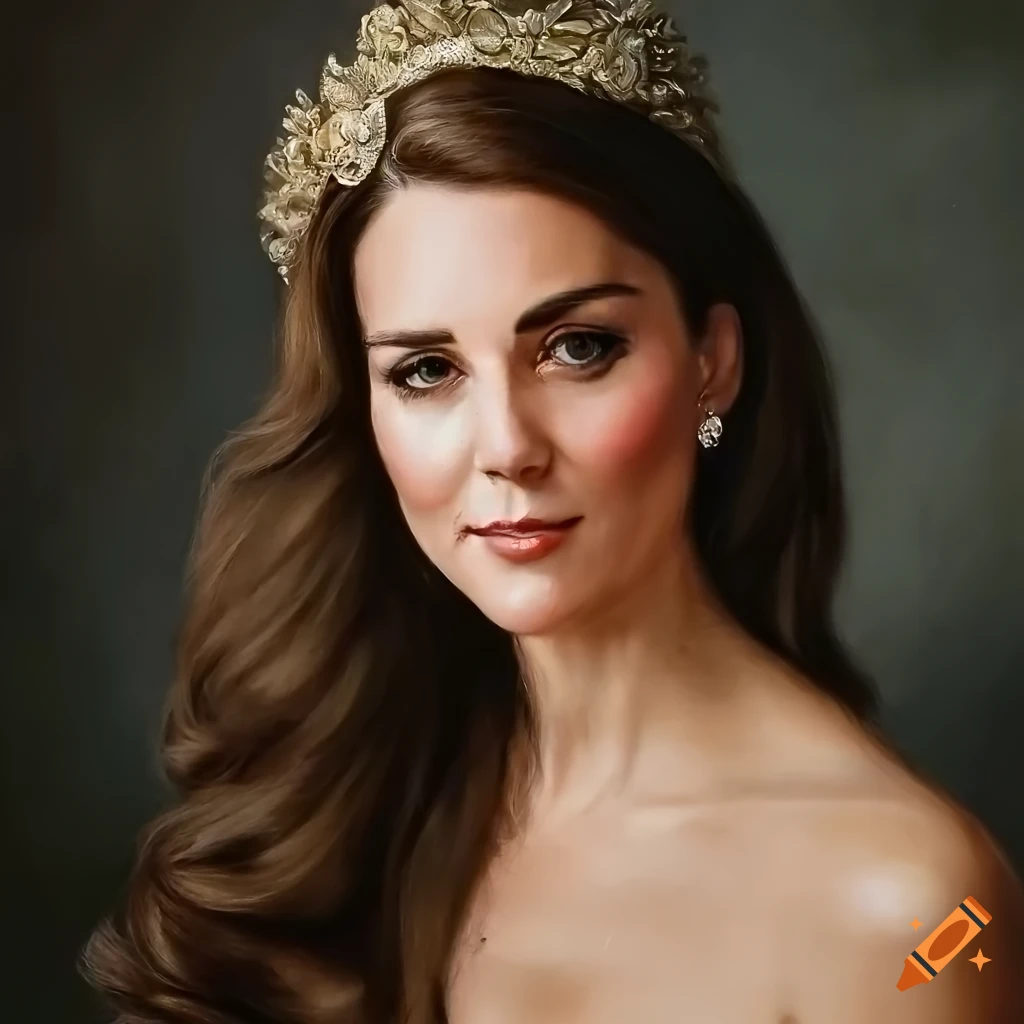 Portrait of young kate middleton with elegant hat in jewel tones on Craiyon