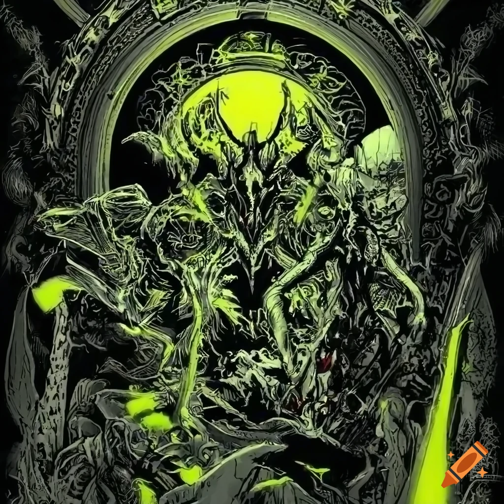 Neon yellow and black and white demonic art with various influences on ...