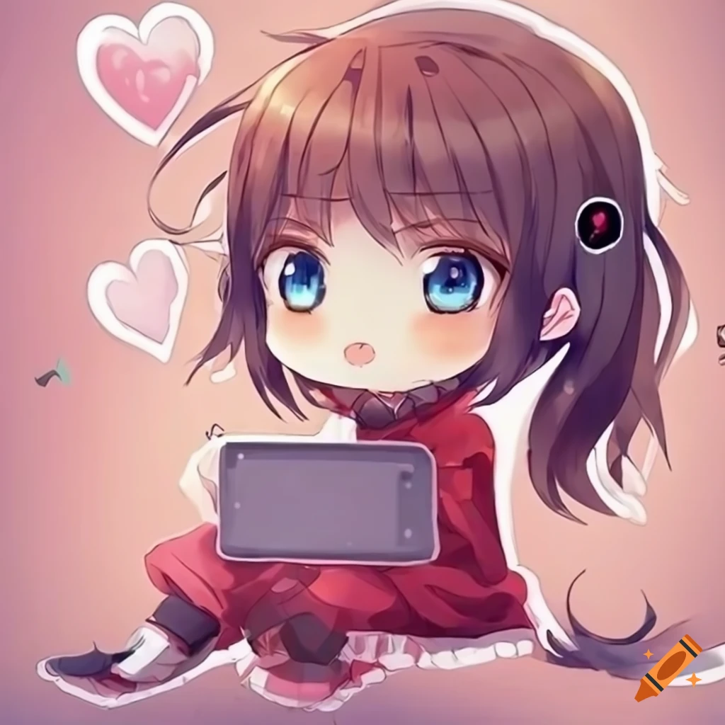 Anime chibi showing love for a phone on Craiyon