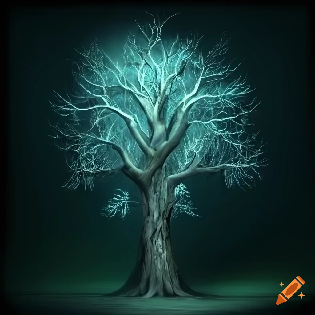 Elven platinum tree with opal plants in high resolution on Craiyon