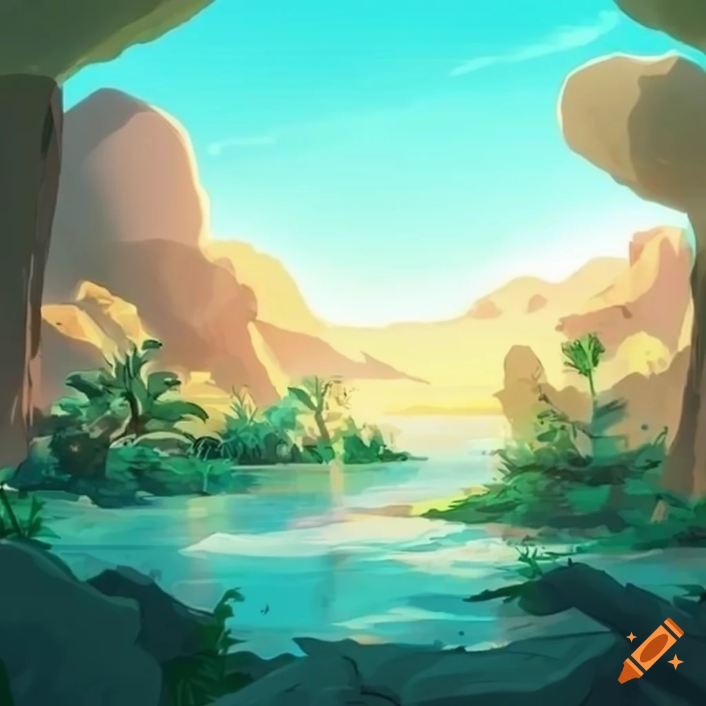 Detailed oasis in the desert in anime style on Craiyon