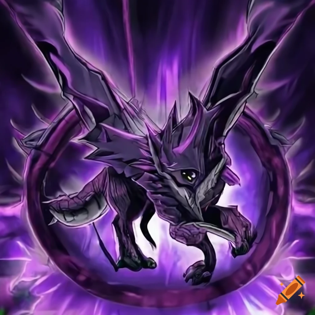 Yu-gi-oh wolf void card art in front of dark purple backdrop on Craiyon