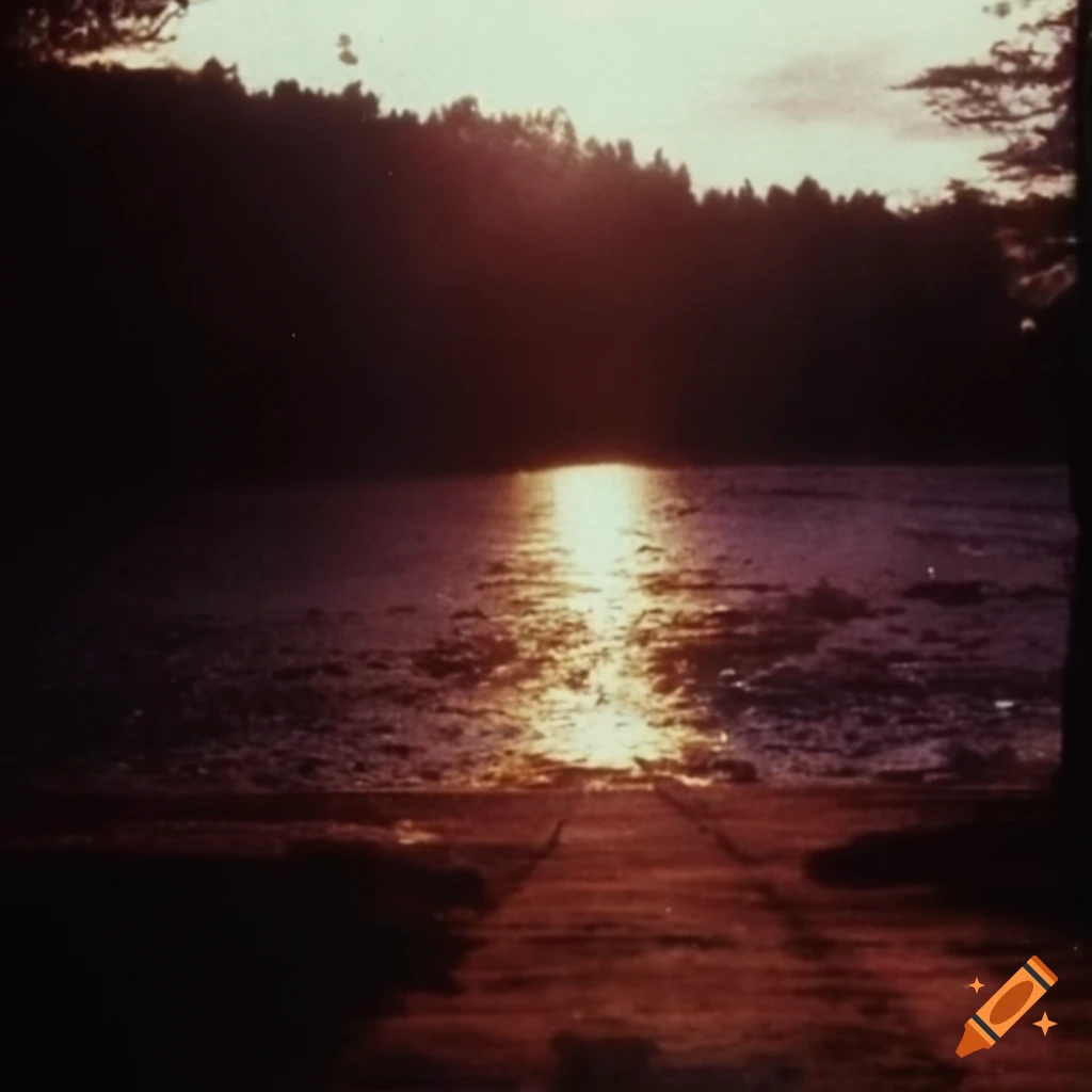 Old grainy photo of jandek album cover with sunset at pines on Craiyon