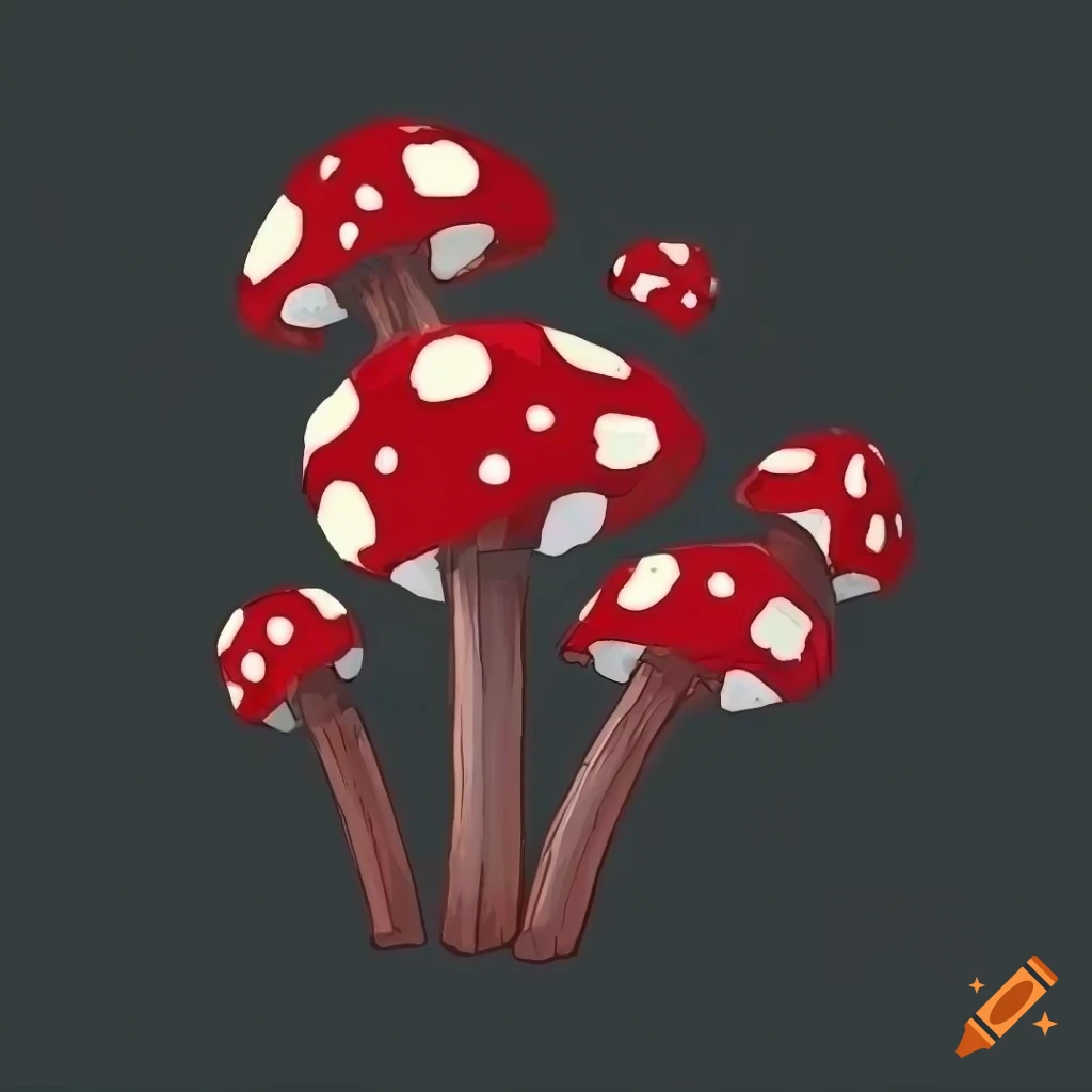 Stylized cute cluster of red minecraft mushrooms on a black background ...