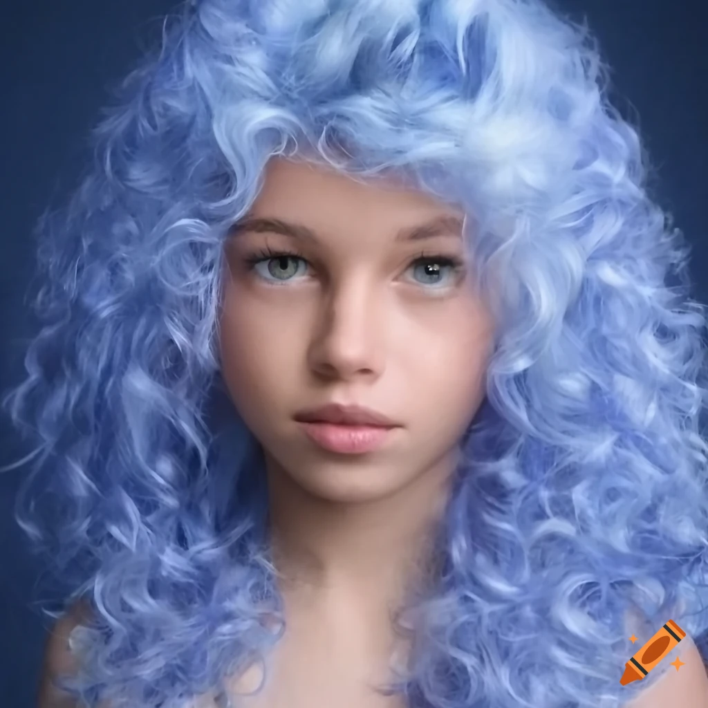 Curly 3a hair with light blue color and periwinkle highlights on Craiyon