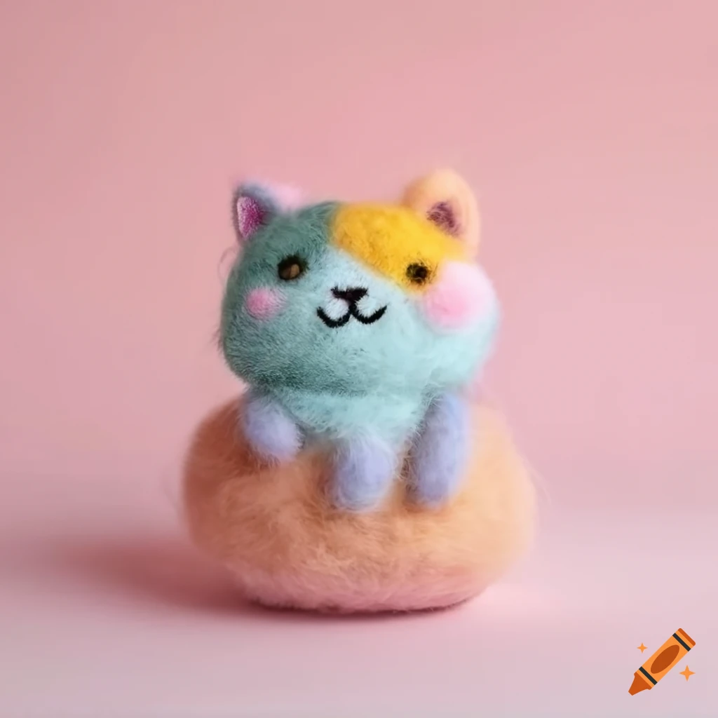 Felted wool creature cute kitten on a white background on Craiyon