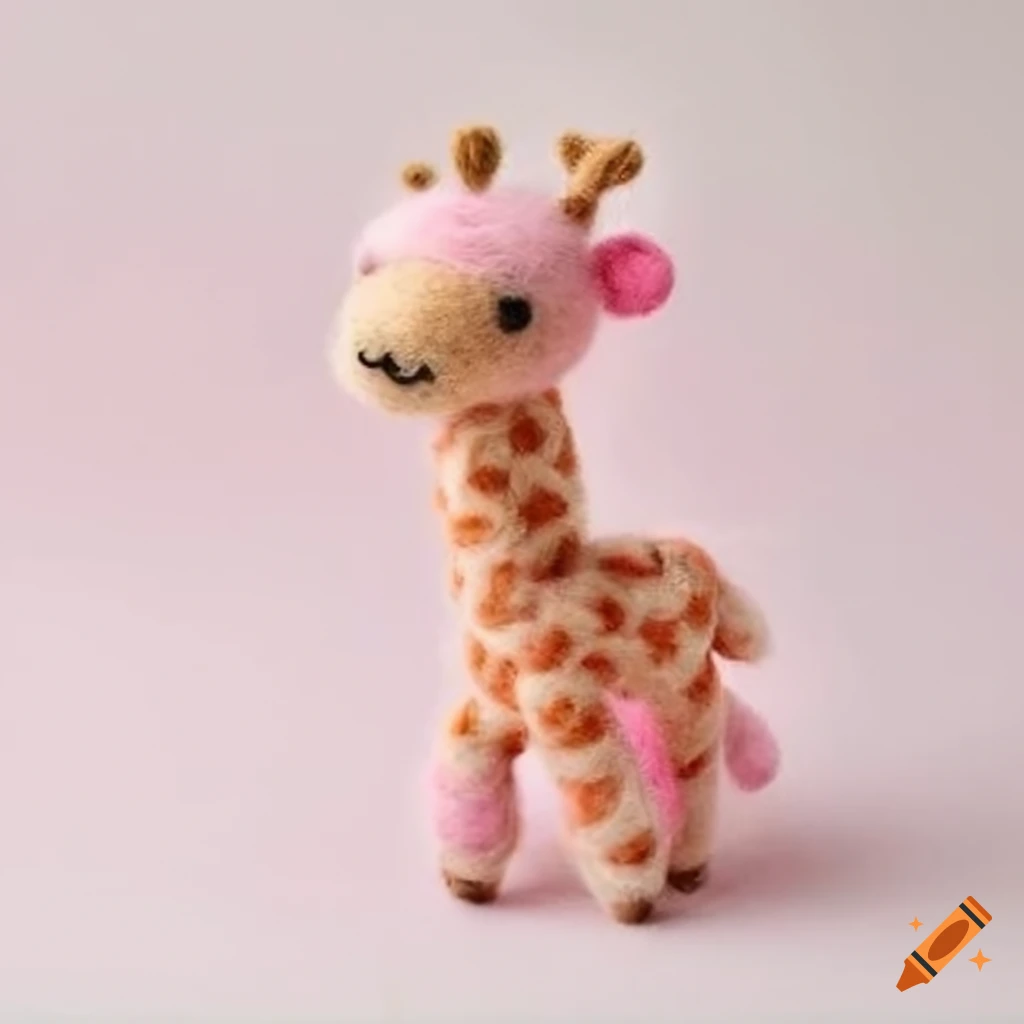 Cute fuzzy felted wool giraffe in pastel Sanrio style on white ...