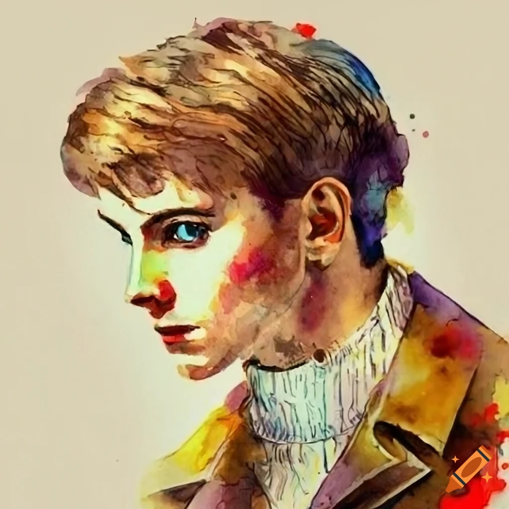 Charming young man in vintage fashion coat in 1800s style pencil art on ...