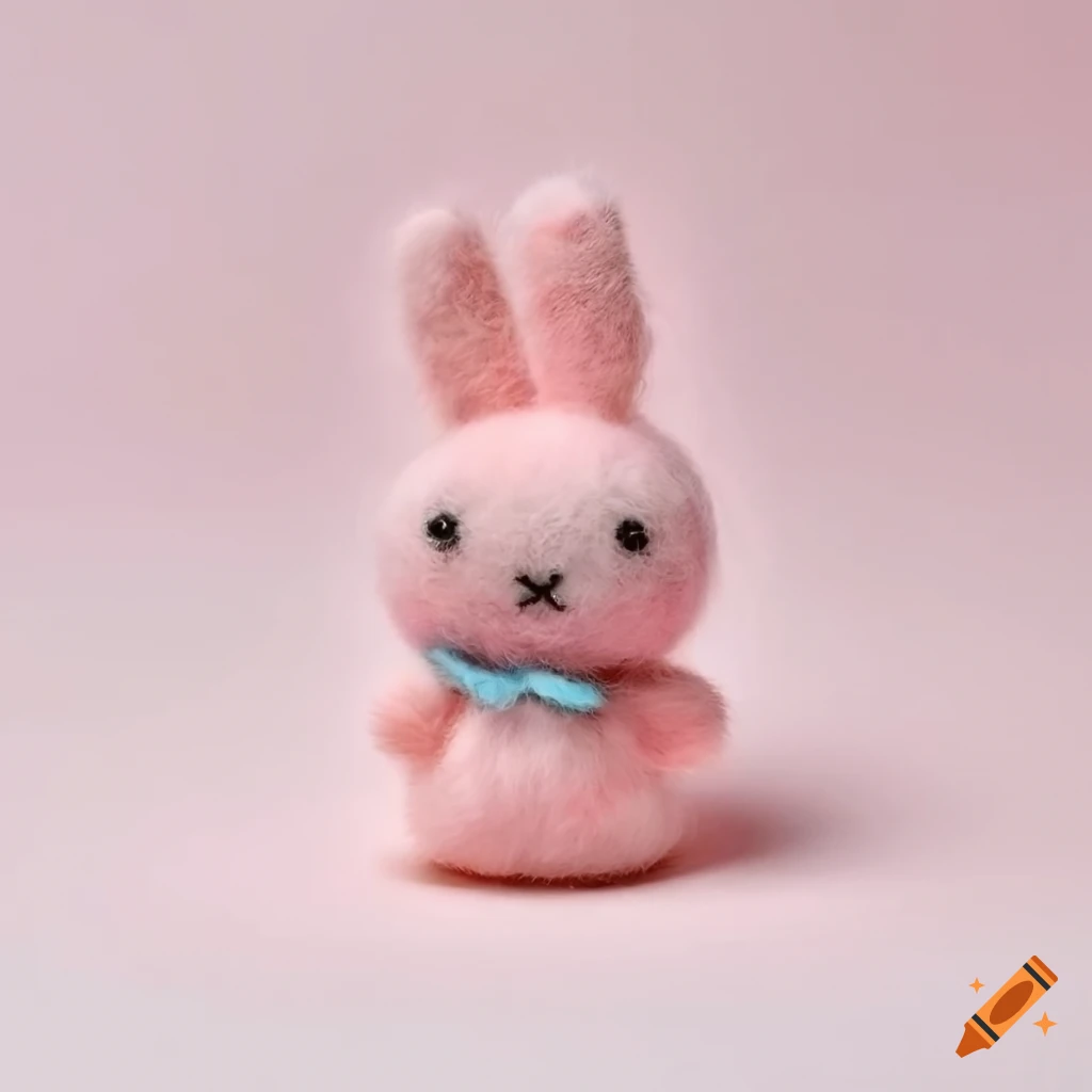 Felted wool creature pastel miffy style kitten on white background on ...