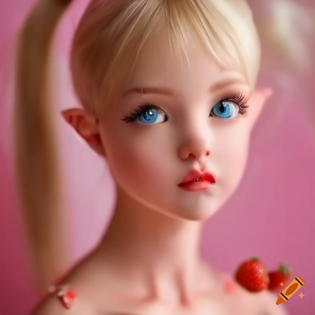 Female pixie fairy with pink clothes and green wings in a dollhouse ...