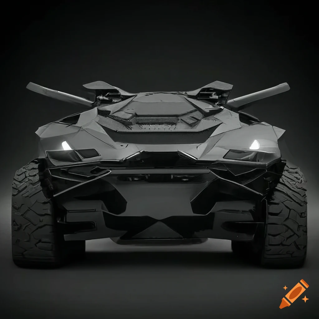 Black all terrain lamborghini with tank treads in a futuristic setting ...