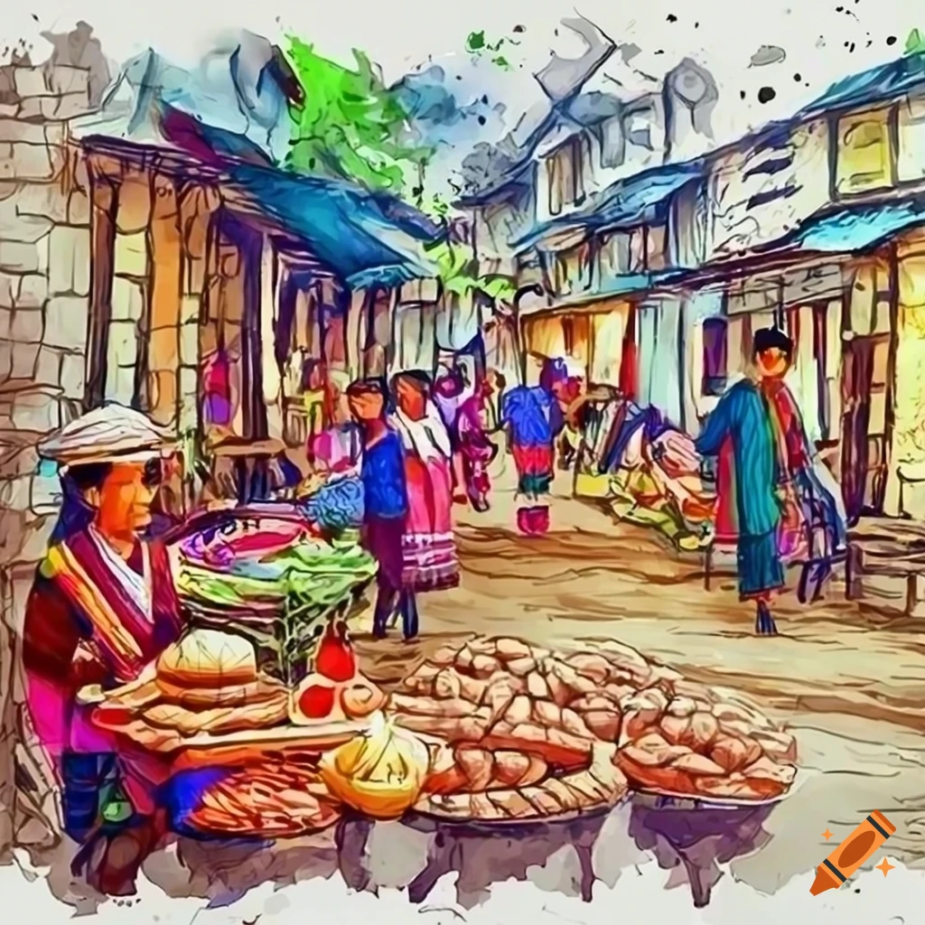 Bustling marketplace in Aizawl with indigenous tribespeople bartering ...