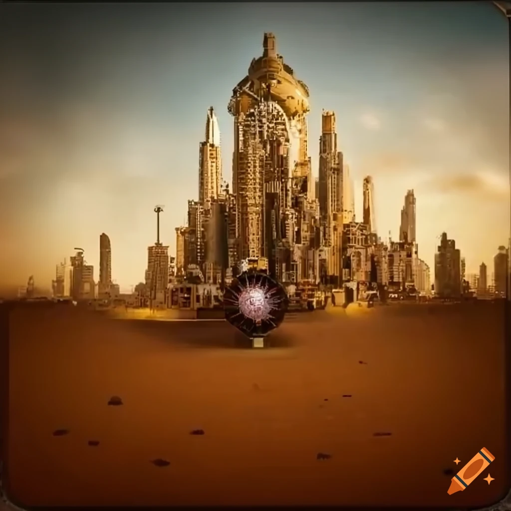 Wide landscape of a detailed steampunk city on mars on Craiyon