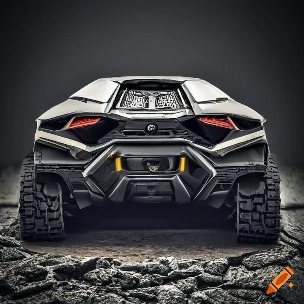 Black all terrain Lamborghini with tank treads in a futuristic setting ...