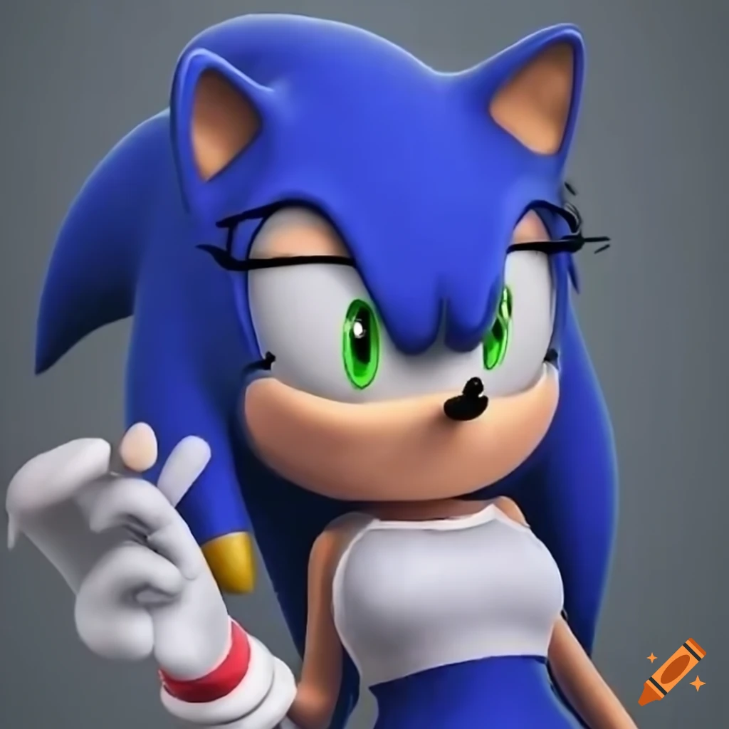 Sonic the Hedgehog trying on Amy's dress and checking reflection in the ...