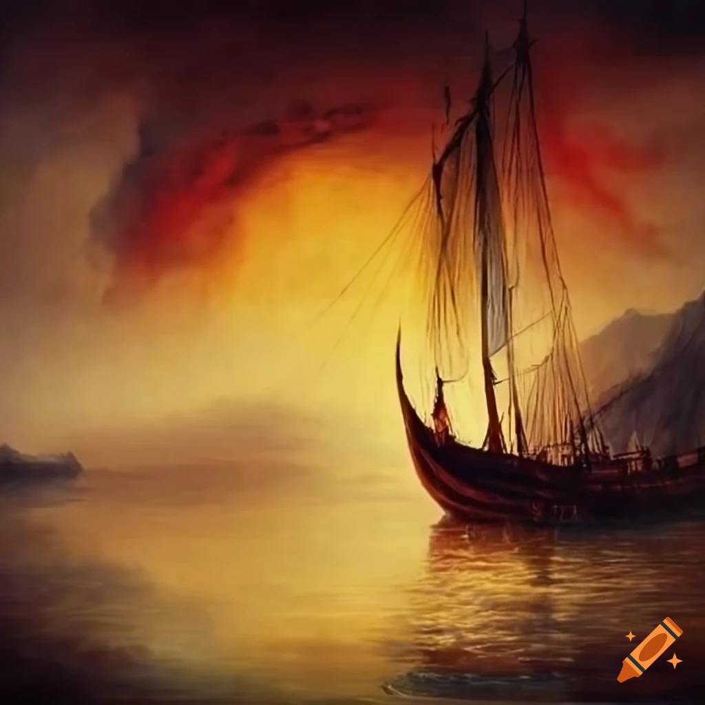 Cursed Grokstad Viking Longship sailing into Ragnarok on a sea of ...