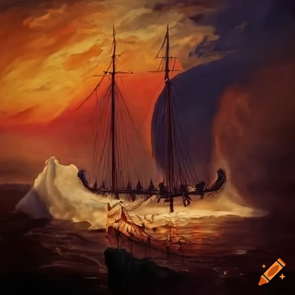 Cursed Grokstad Viking Longship sailing into Ragnarok on a sea of ...