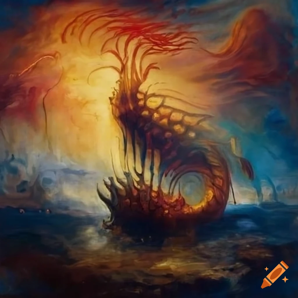 Fantasy painting of demon lord leviathan in the style of william turner ...