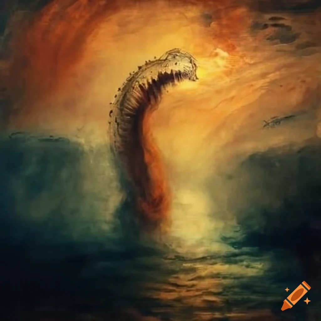 Atomic Leviathan Sea Monster emerging from a bloody ocean under ...
