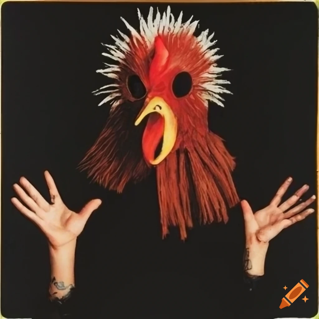 90s punk with a chicken mask for a music album cover on Craiyon