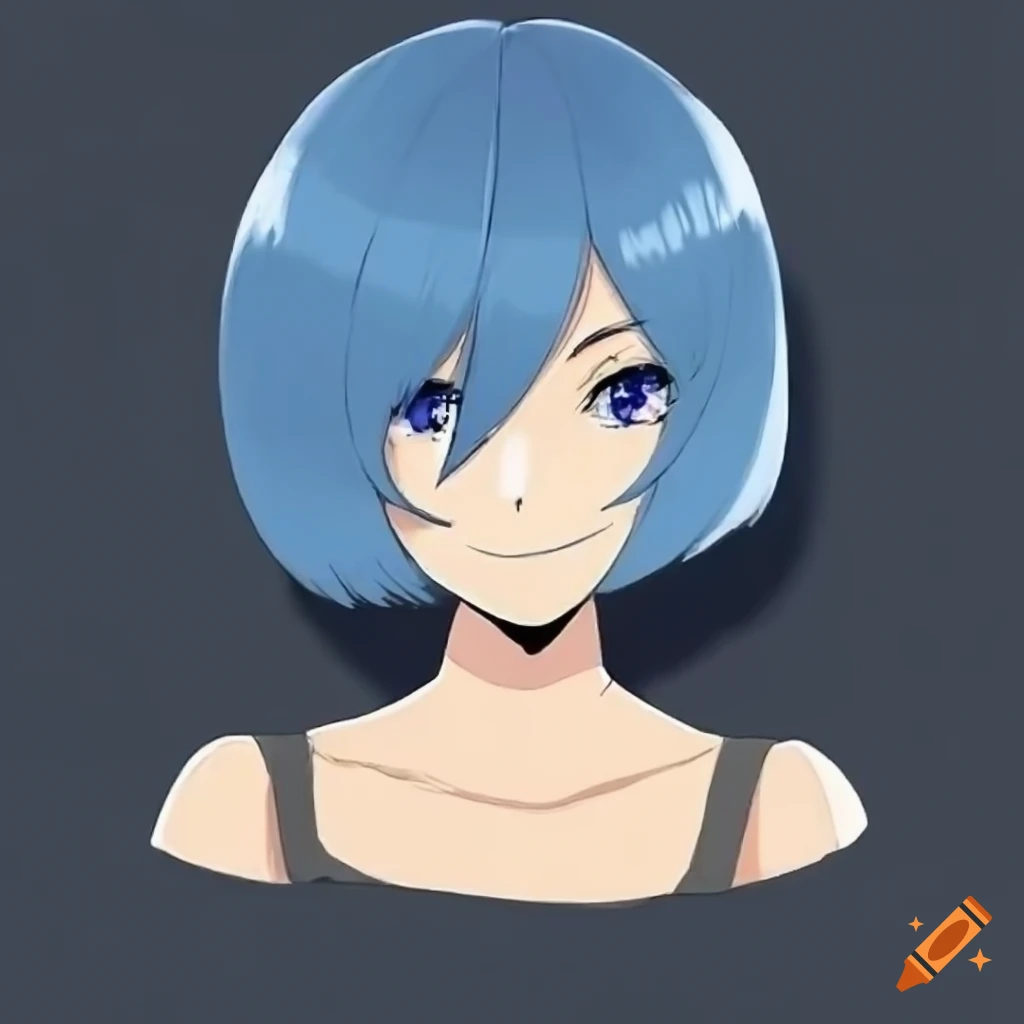 Anime style female wizard with short blue hair and silver eyes on Craiyon