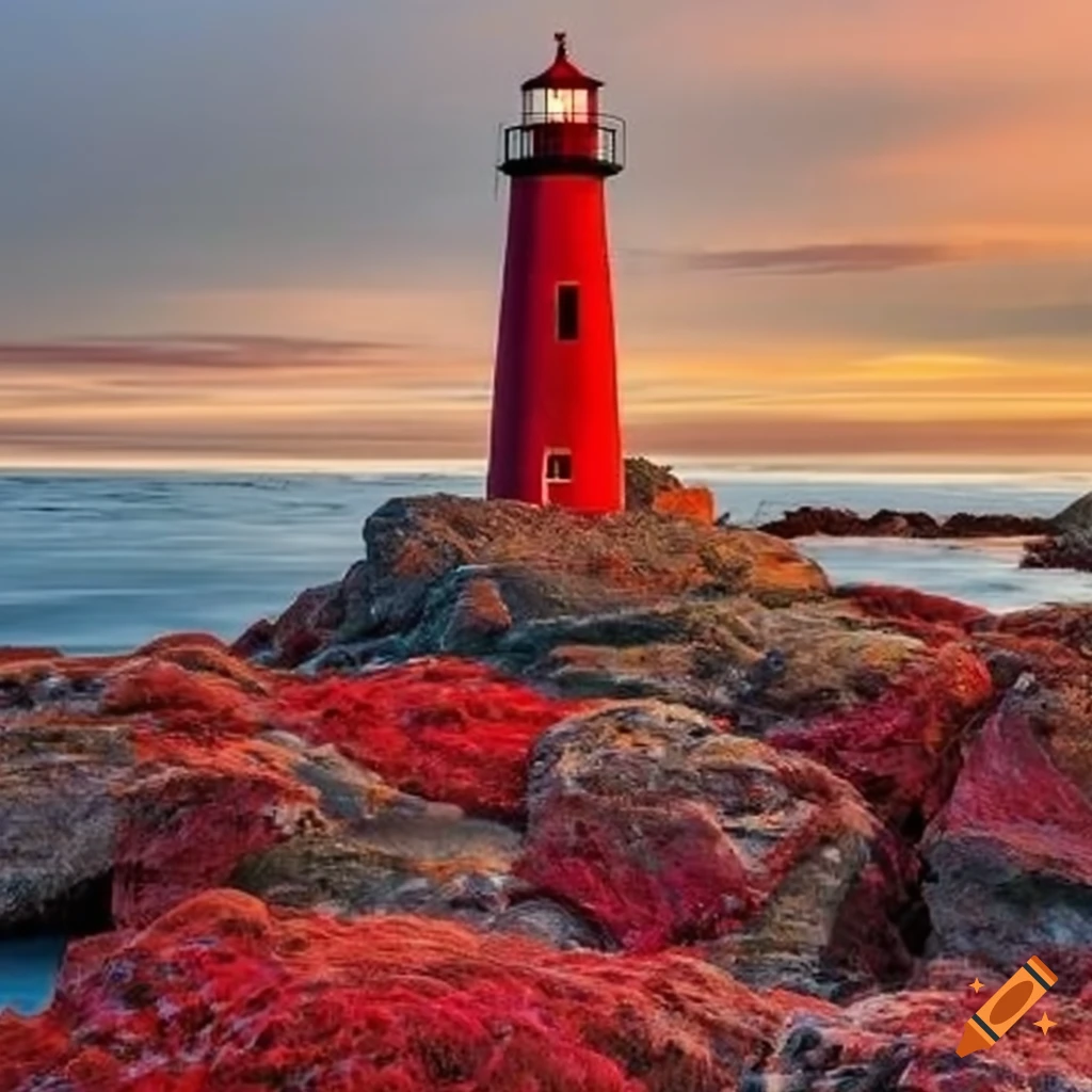 New england lighthouse with red moss on Craiyon