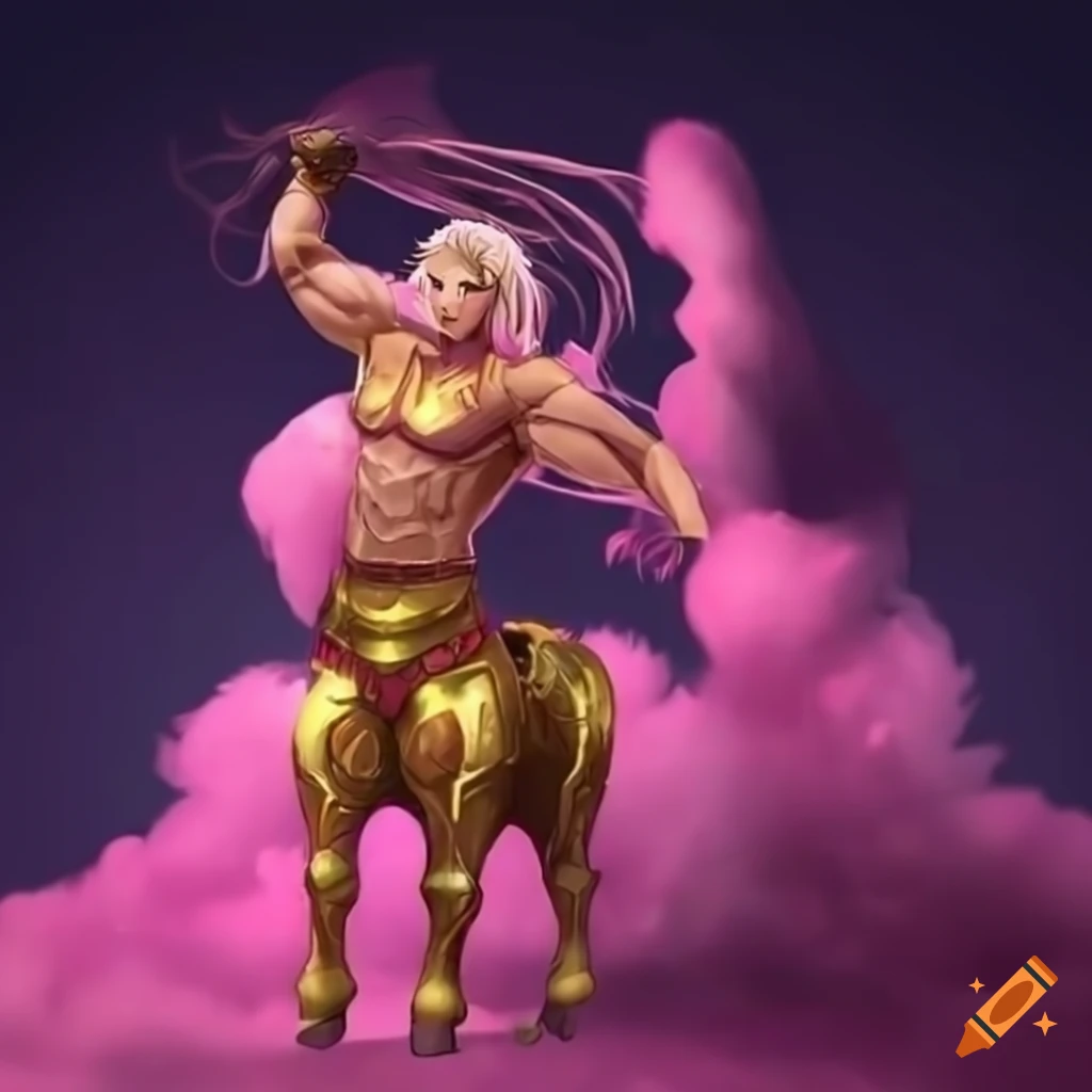 Centaur galloping through thick clouds in golden armor on Craiyon