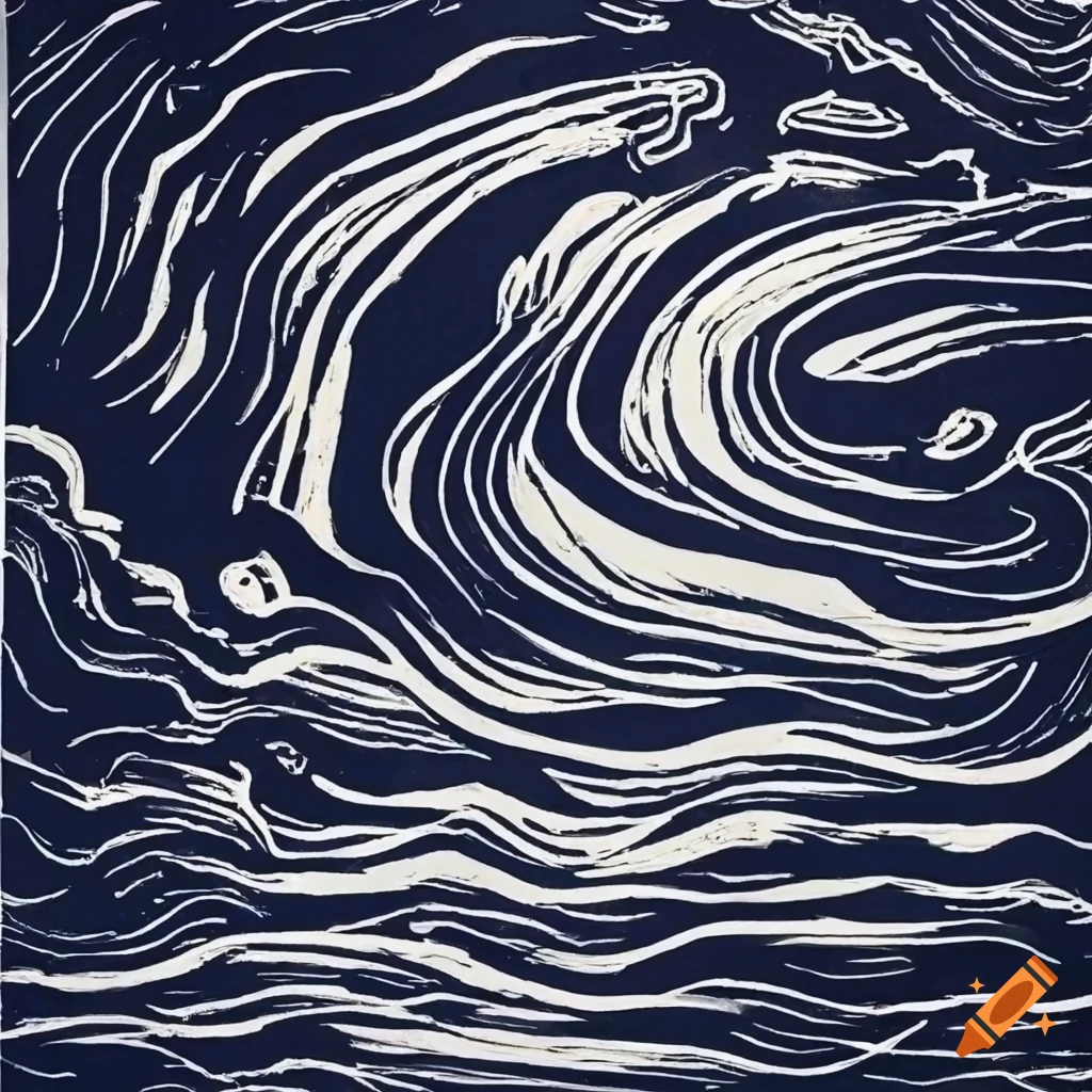 Swirling clouds in a linocut art style on Craiyon