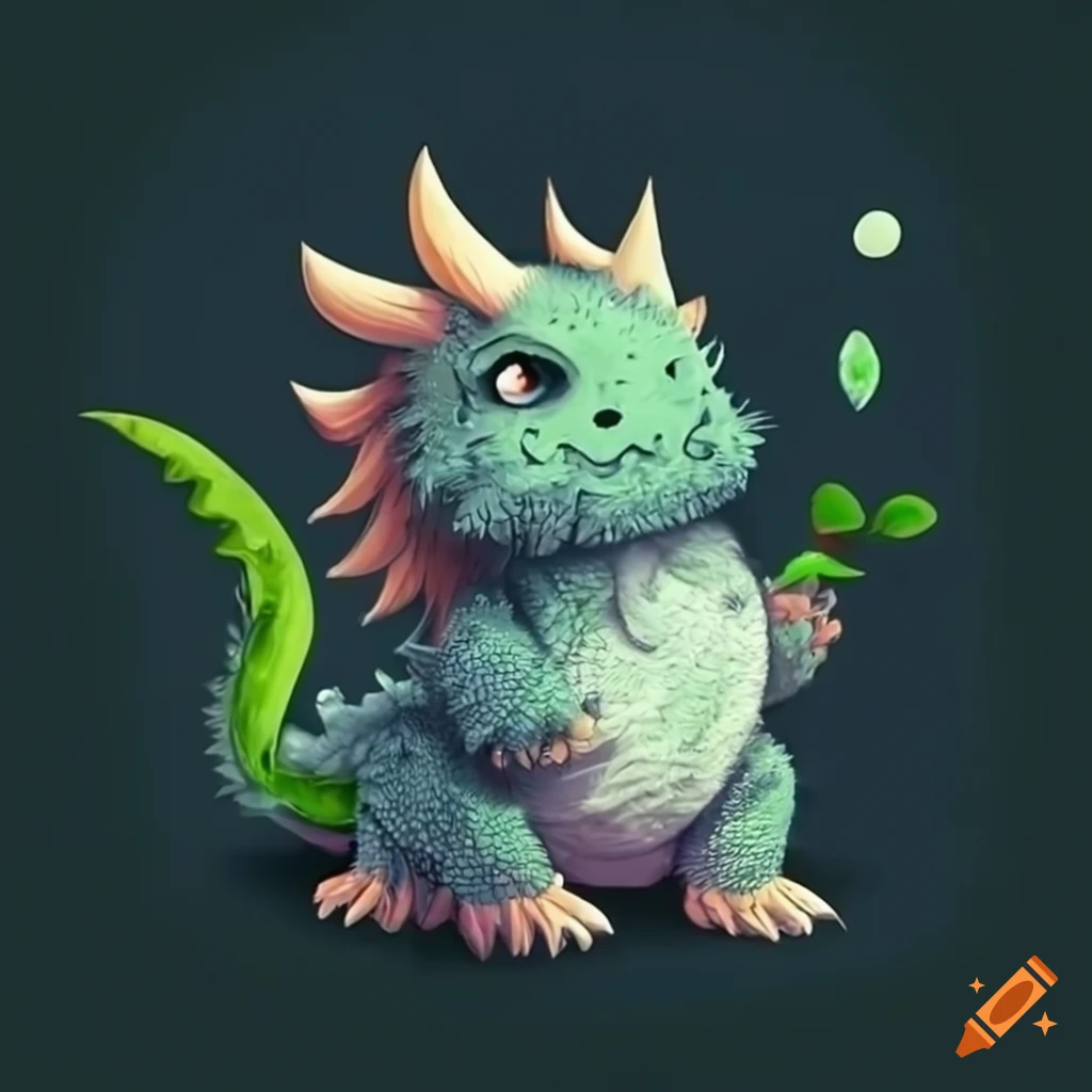 Fluffy dragon with small plants in its fur on Craiyon