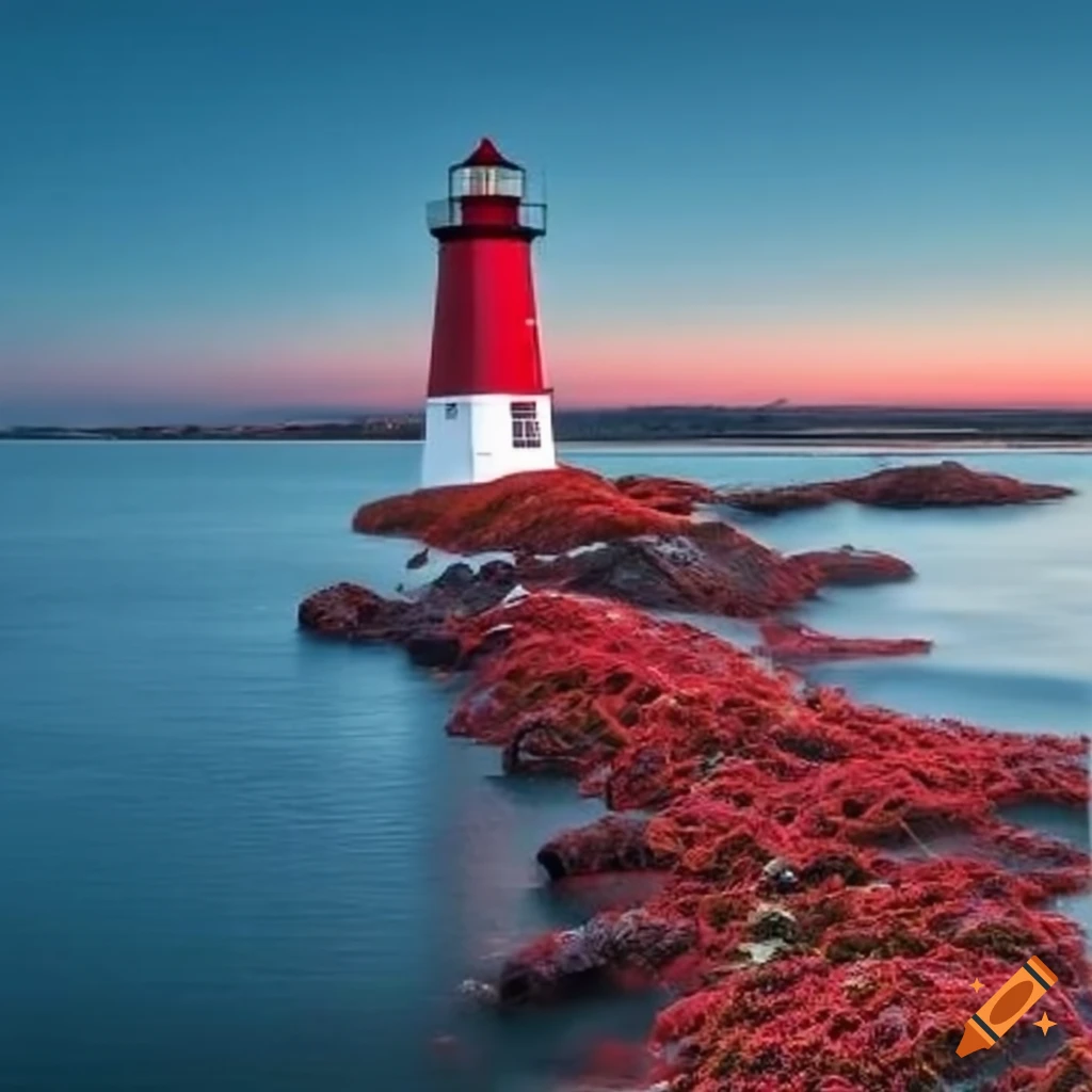 New england lighthouse with red moss on Craiyon