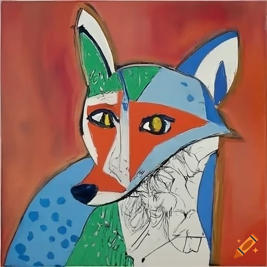 Mischevious fox painted in picasso's style on Craiyon