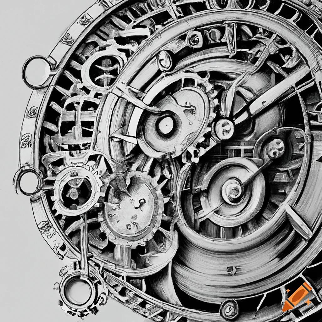 Clock gears in a realistic pencil drawing on Craiyon