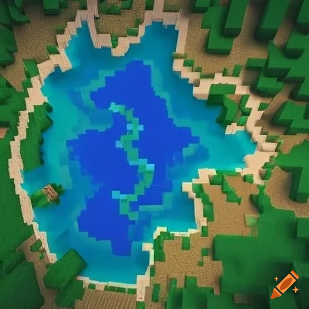 Aerial view of lakes in a minecraft world on Craiyon