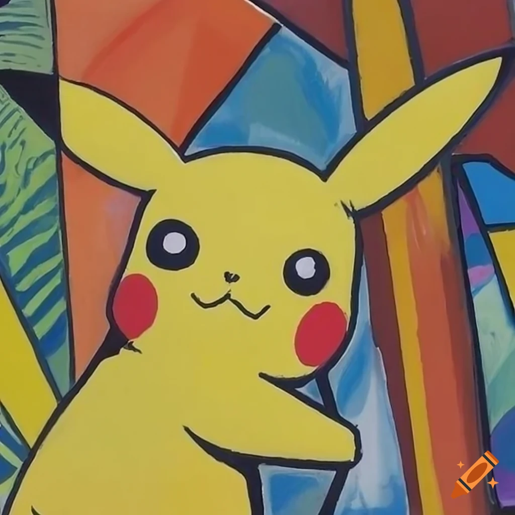Pikachu painted in Picasso's cubist style on Craiyon