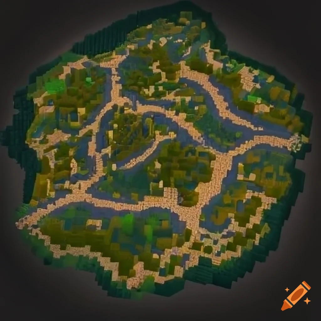 Aerial view of immersive virtual landscape in a minecraft realm with ...