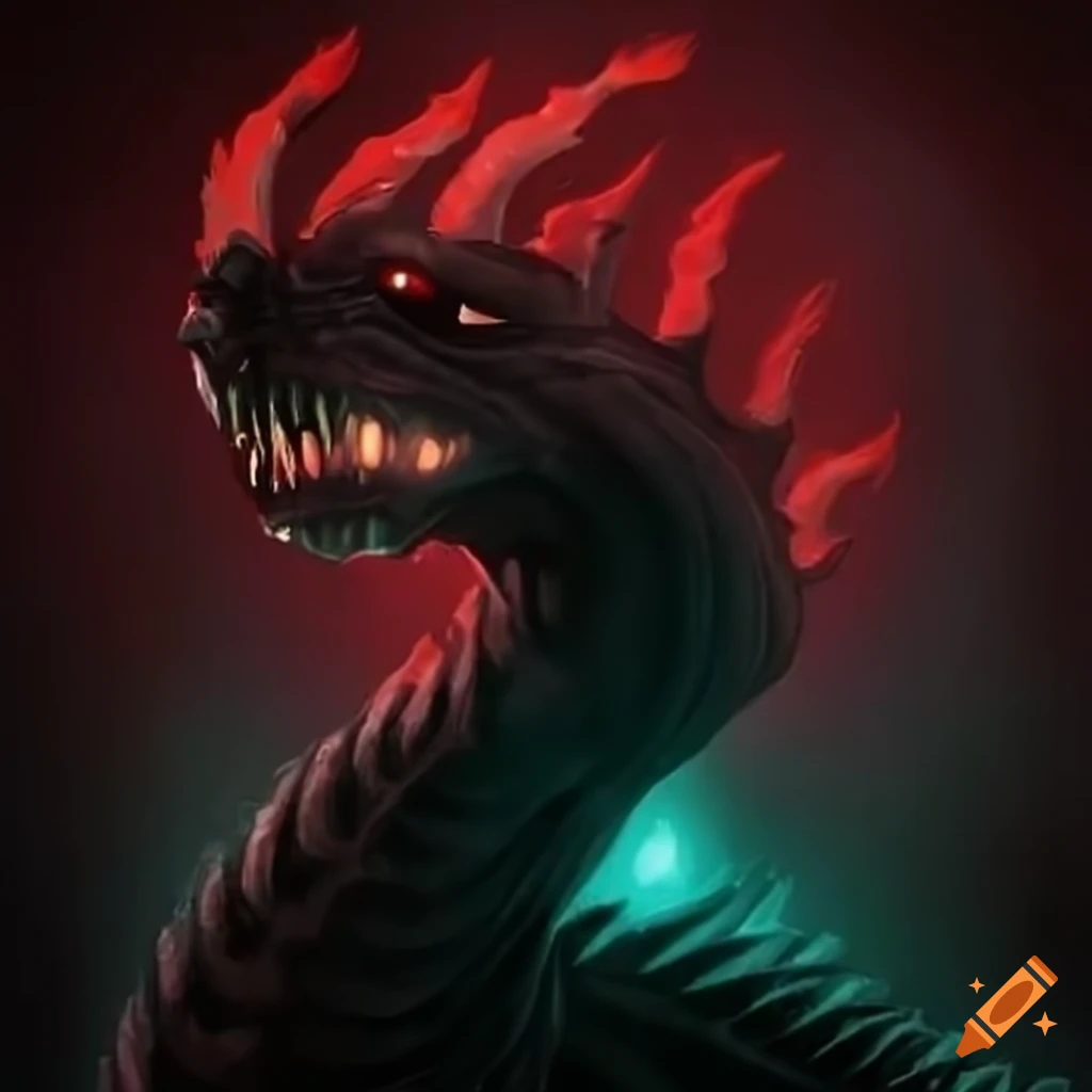 Dark hydra with three heads and glowing red eyes on Craiyon