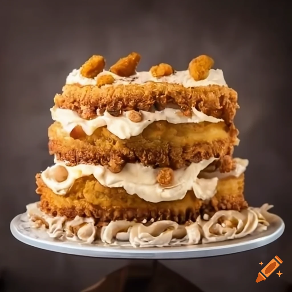 Cake with chicken nugget decoration on Craiyon
