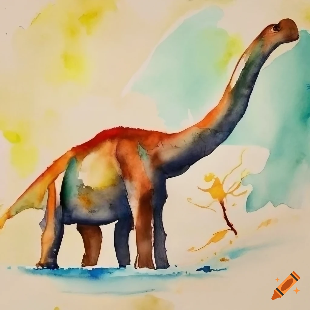 Watercolor painting of a brachiosaurus in woodland on Craiyon