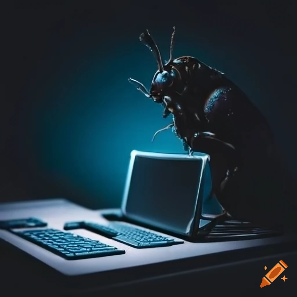 Bugs coming out of keyboard on a desk on Craiyon