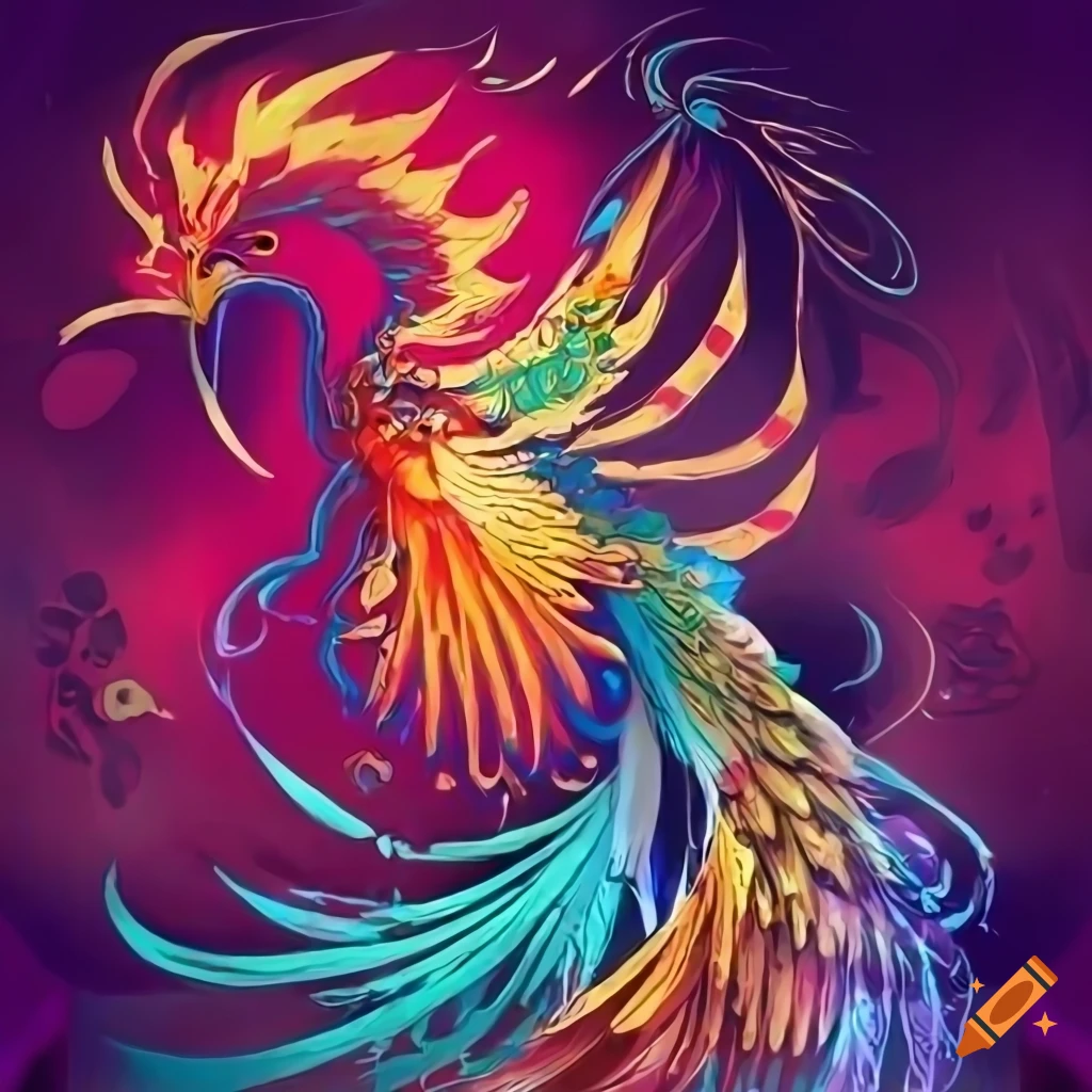 Regal mythical eastern phoenix peacock emperor in fantasy art on Craiyon