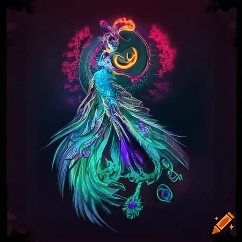 Regal mythical eastern phoenix peacock chinese emperor in anime style ...