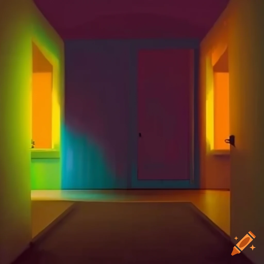 Liminal room with bright colors and harsh lighting on Craiyon
