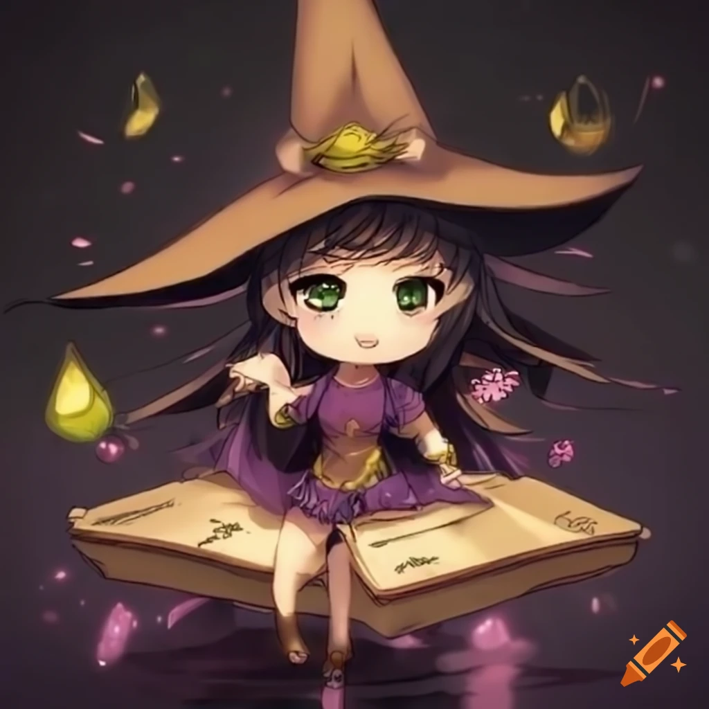 Anime chibi witch with floating books on Craiyon