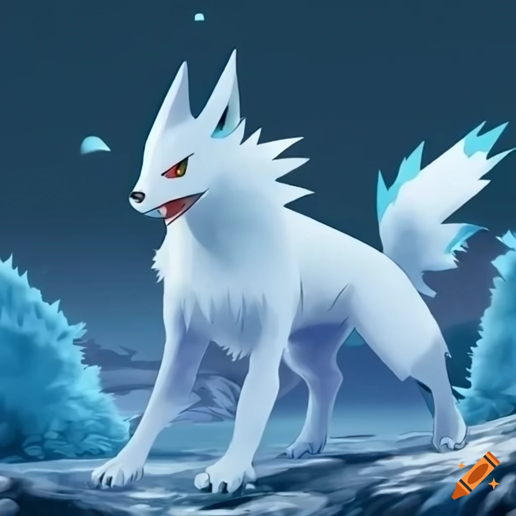 Ice and normal type pokemon resembling a white wolf on Craiyon