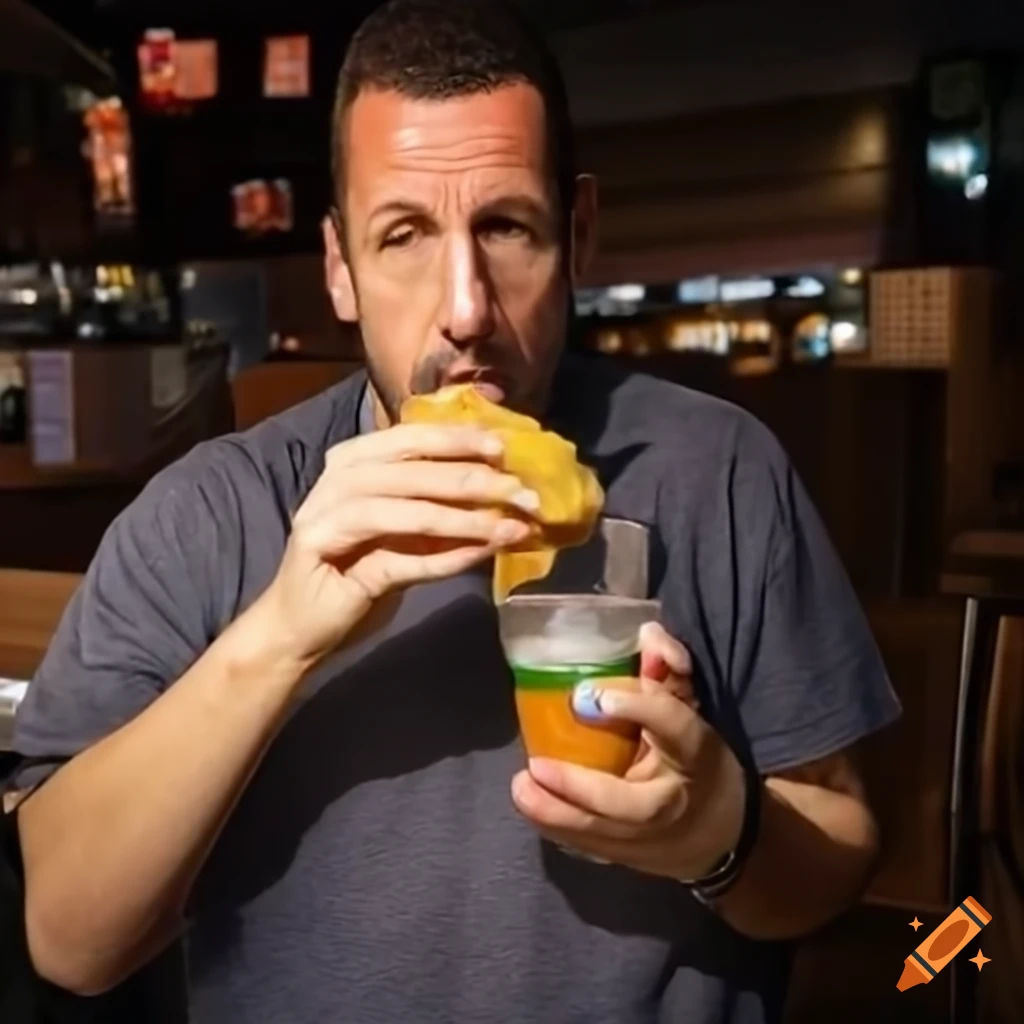 Adam Sandler at the first Applebee's in space with chicken tenders and ...