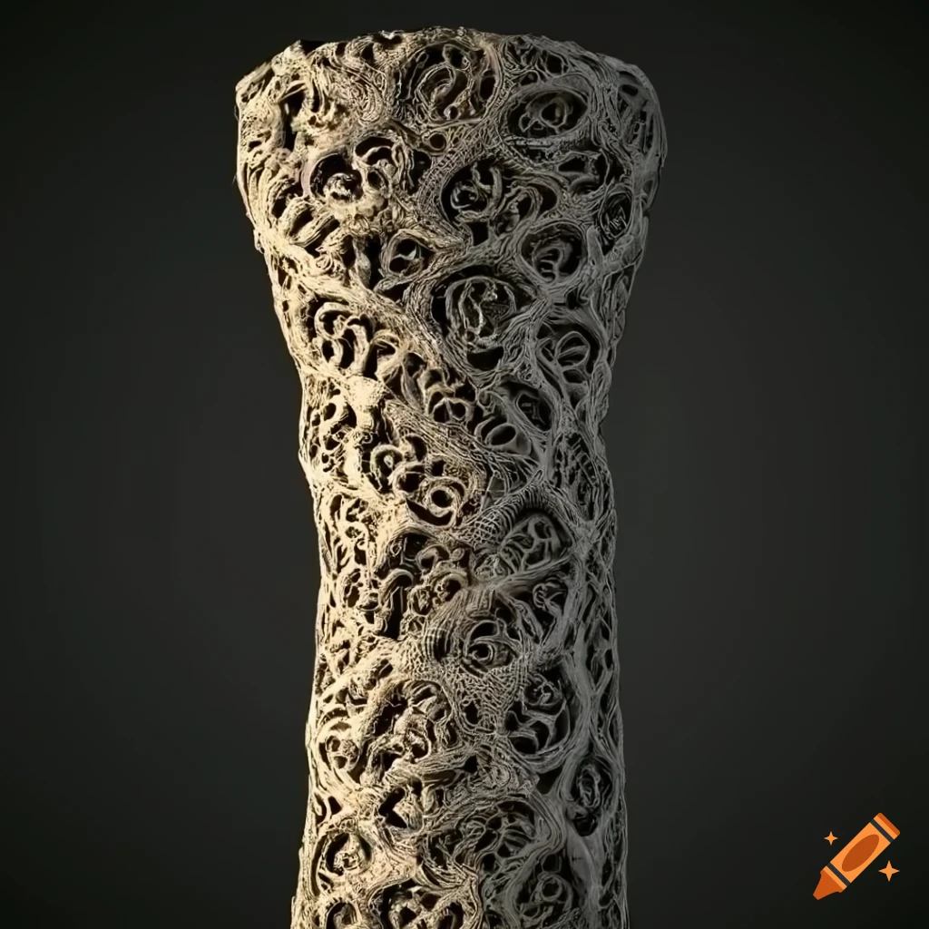 Intricately patterned helix tree trunk in 3d rendering on Craiyon