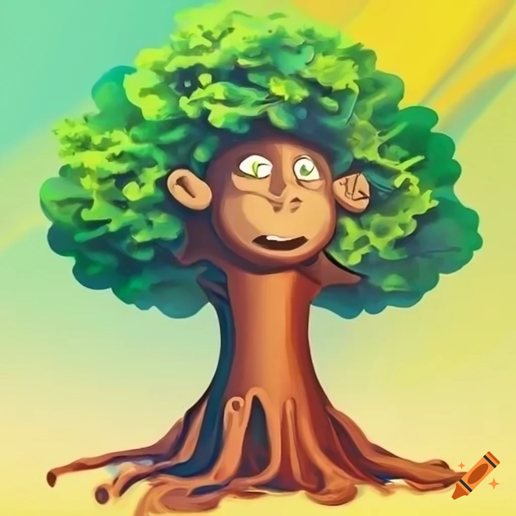 Cartoonish tree character in acrylic style on Craiyon