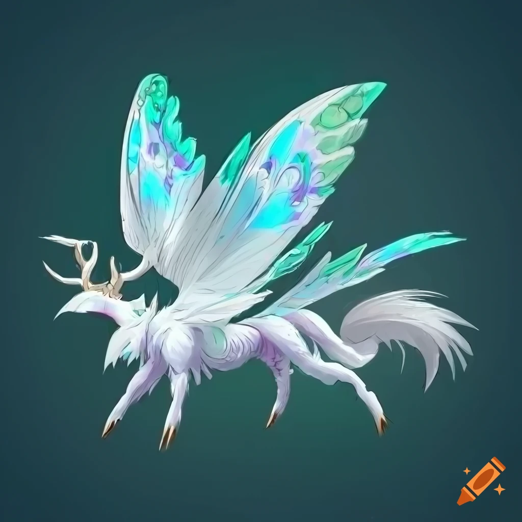 Regal white dove moth hybrid with antlers and hoofed legs in fantasy ...